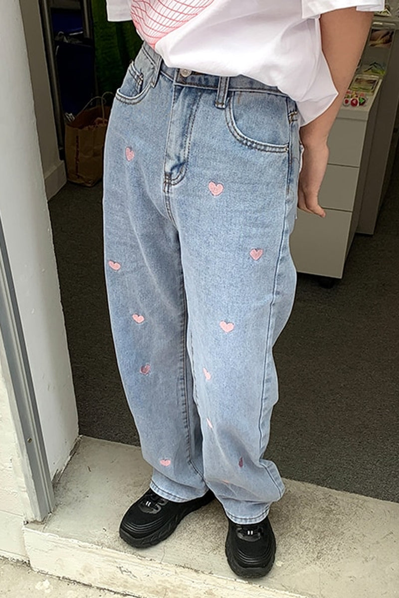 Heart Shape Embroidery Long Jeans Pants – Nada Outfit Land