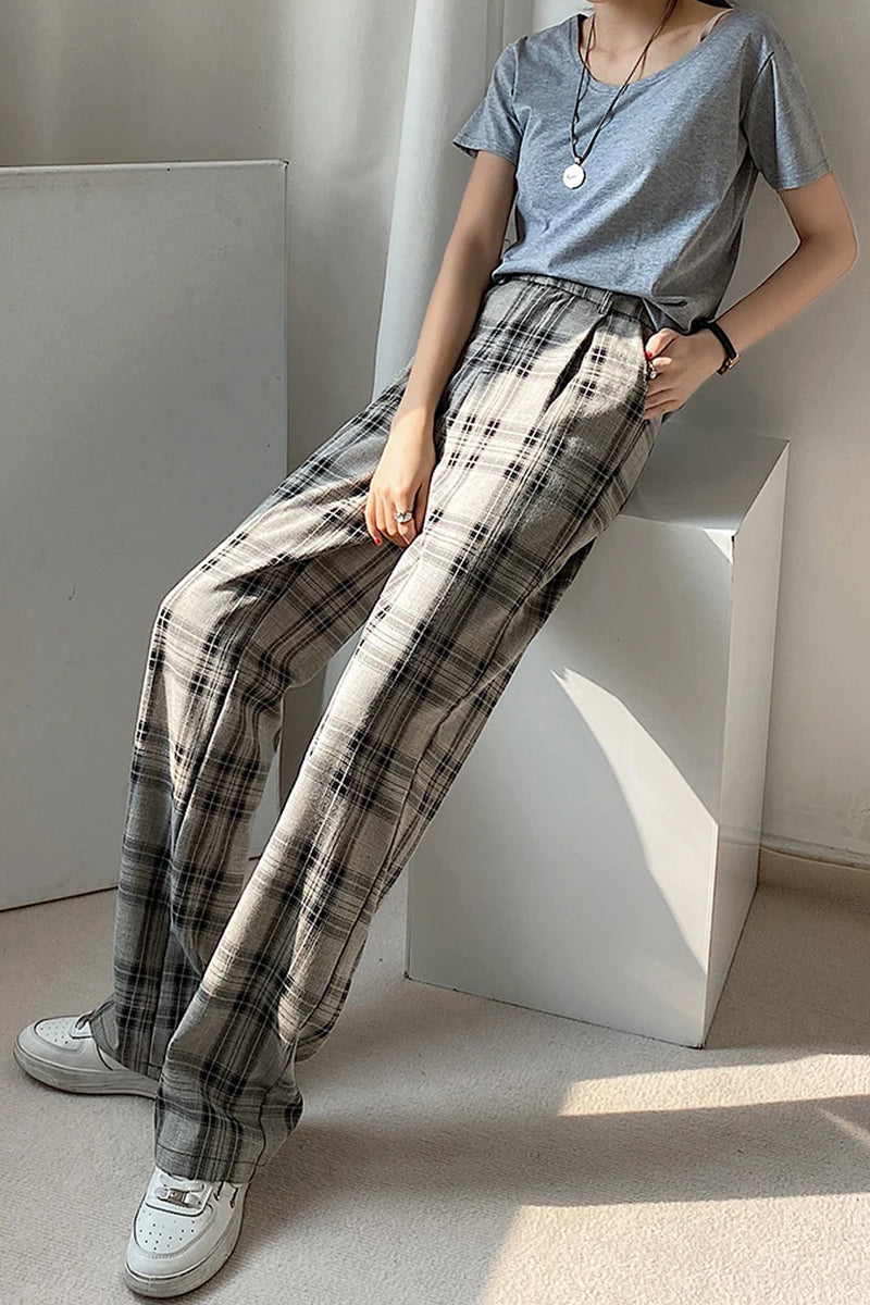 High Waist Plaid Elegant Long Pants – Nada Outfit Land