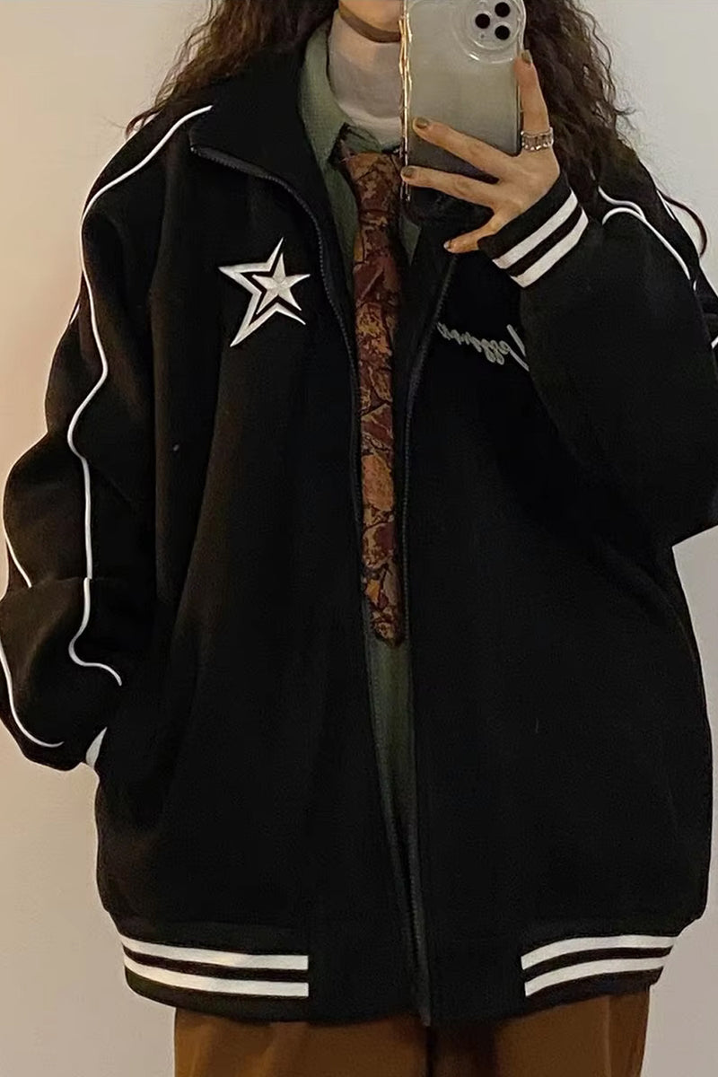 Star Letter Embroidery Stand Neck Retro Jacket – Nada Outfit Land