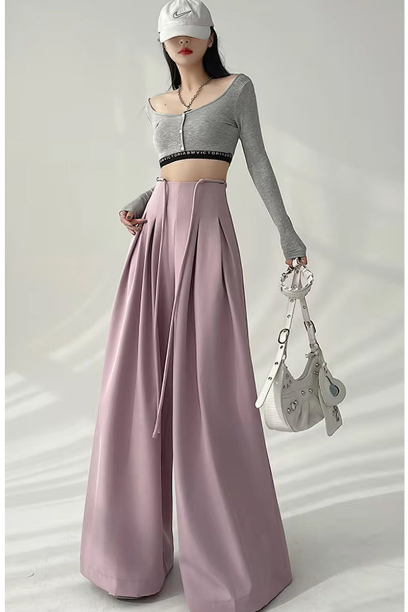 High Waist Wide Leg Lace Tie Elegant Loose Pants – Nada Outfit Land