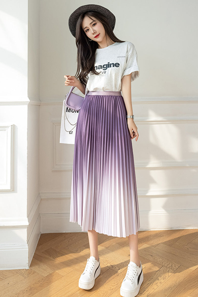 High Waist Pleated Gradient Colors Skirts – Nada Outfit Land