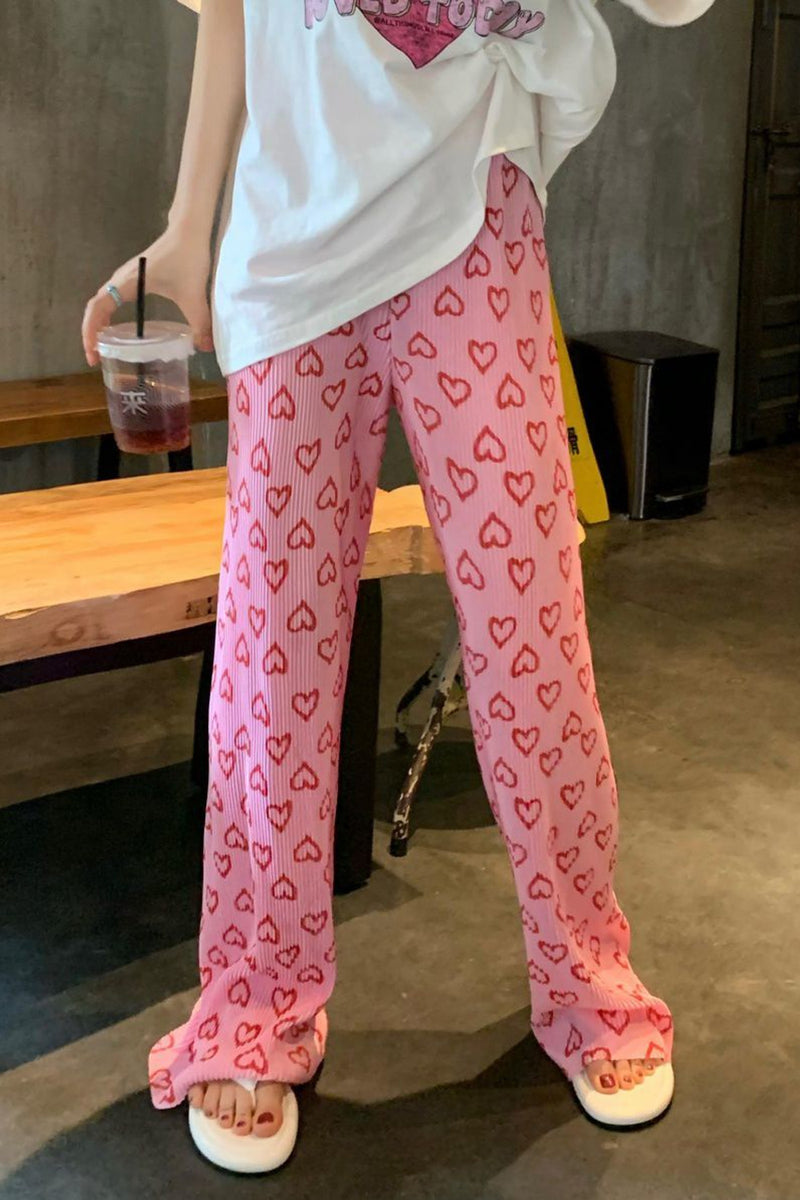Cute Heart Pattern Casual Pink Pants – Nada Outfit Land
