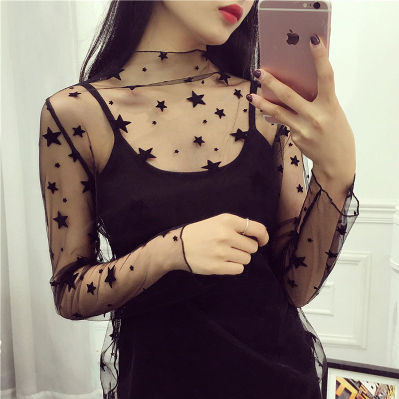 Stars Pattern See Through Transparent Shirt – Nada Outfit Land