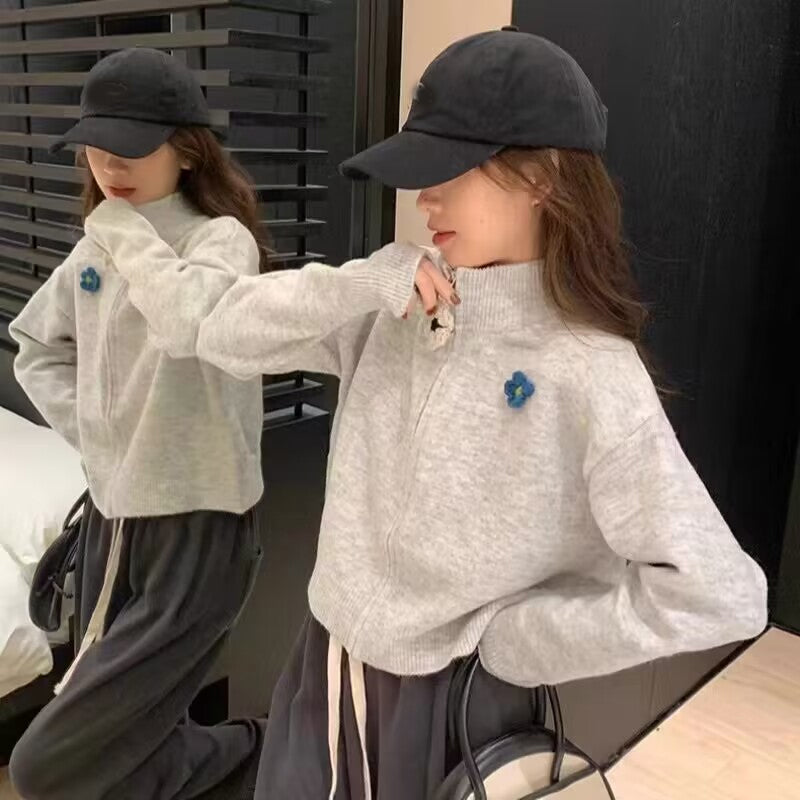 High Neck Daisy Zipper Cropped Sweater – Nada Outfit Land