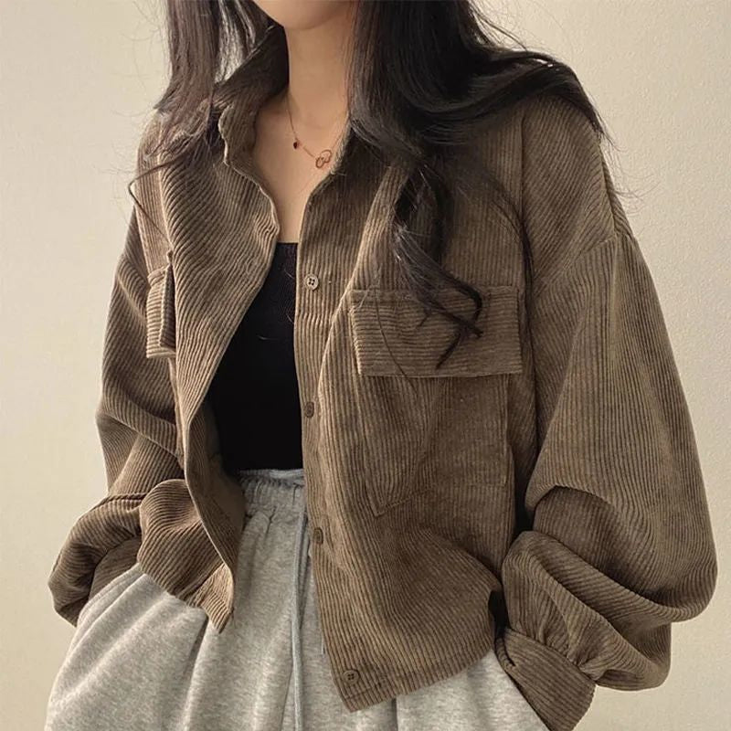 Retro Solid Cropped Corduroy Jackets – Nada Outfit Land