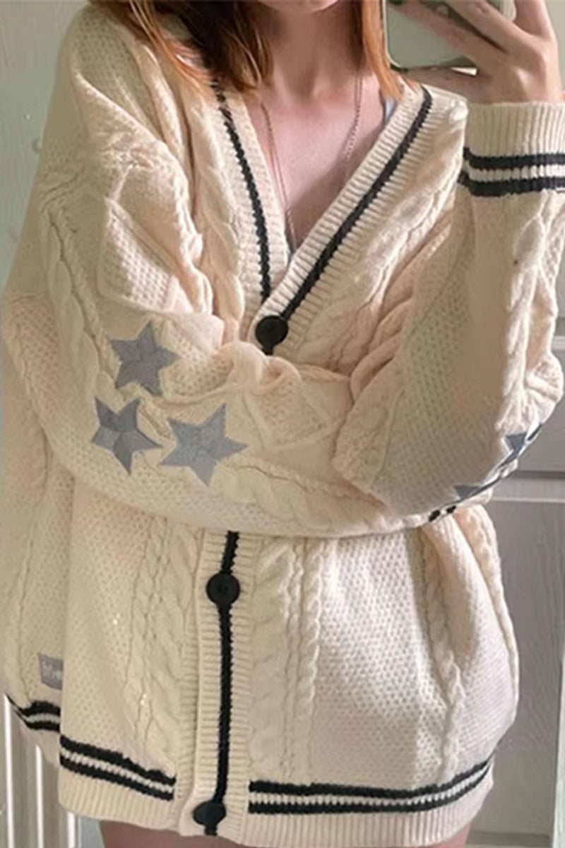 Long Sleeve Stars Embroidered Knitted Cardigan Sweater – Nada Outfit Land