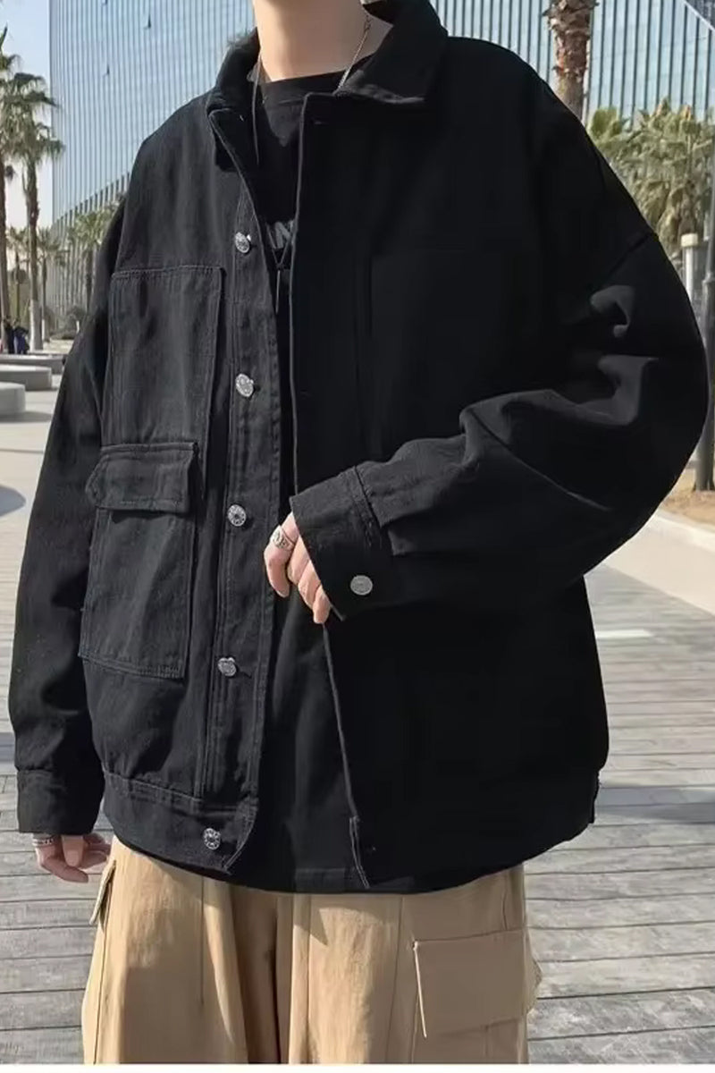 Long Sleeve Double Pockets Men Denim Jacket – Nada Outfit Land