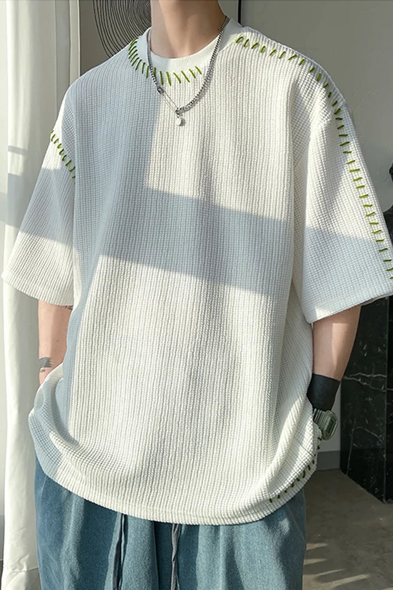 Loose Short Sleeve Suture Pattern Men Shirt – Nada Outfit Land