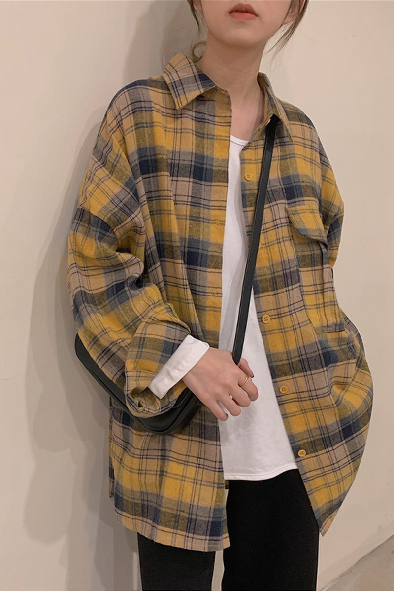 Long Sleeve Cute Plaid Colors Blouse Shirt – Nada Outfit Land