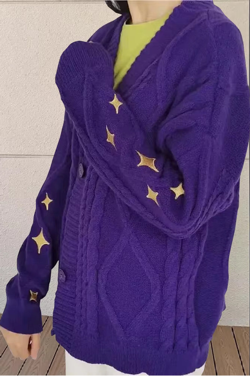 Long Sleeve Stars Embroidered Knitted Cardigan Sweater – Nada Outfit Land