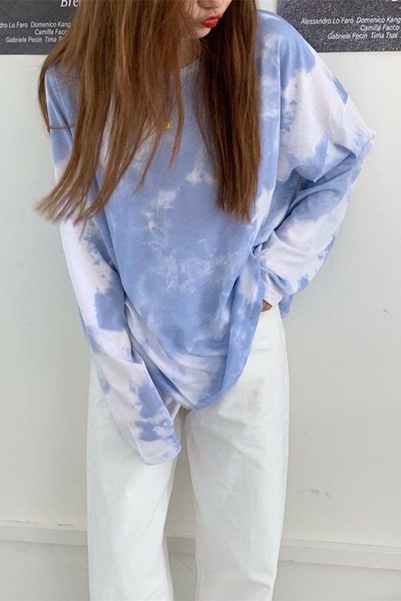 Long Sleeve Blue Tie Dye Colors Shirt – Nada Outfit Land