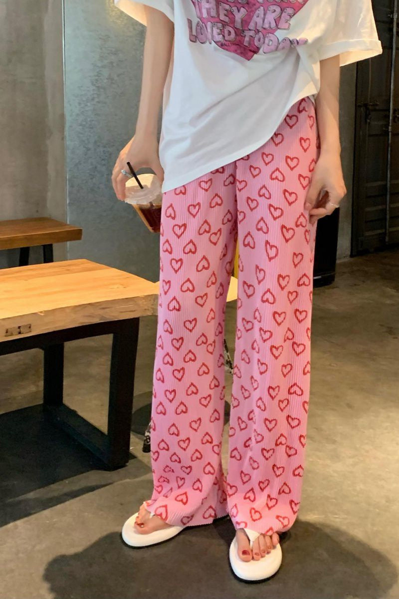Cute Heart Pattern Casual Pink Pants – Nada Outfit Land