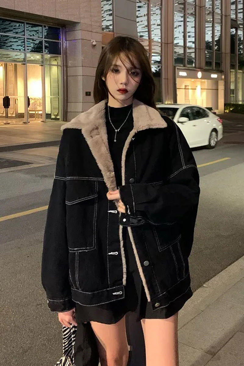 Loose Line Panelled Black Jeans Jacket – Nada Outfit Land