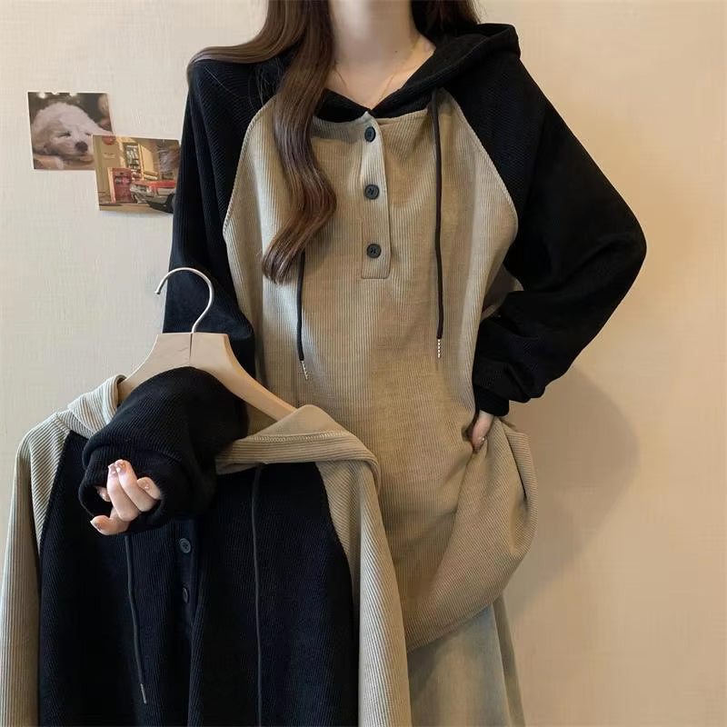 Loose Long Sleeve Two Colors Combination Hoodie – Nada Outfit Land