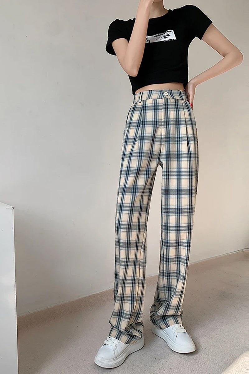 High Waist Plaid Elegant Long Pants – Nada Outfit Land