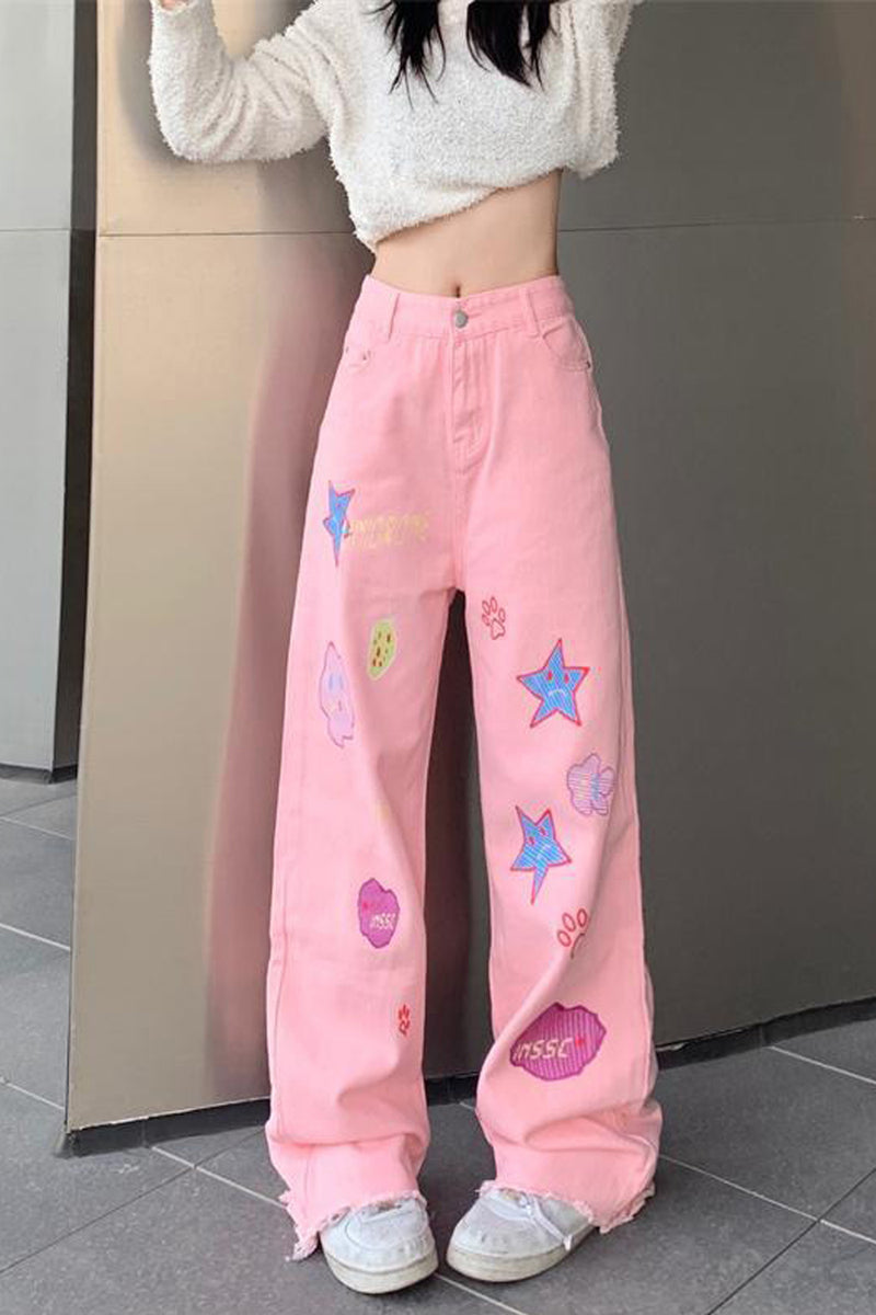High Waist Cute Cartoon Pattern Long Jeans Pants – Nada Outfit Land