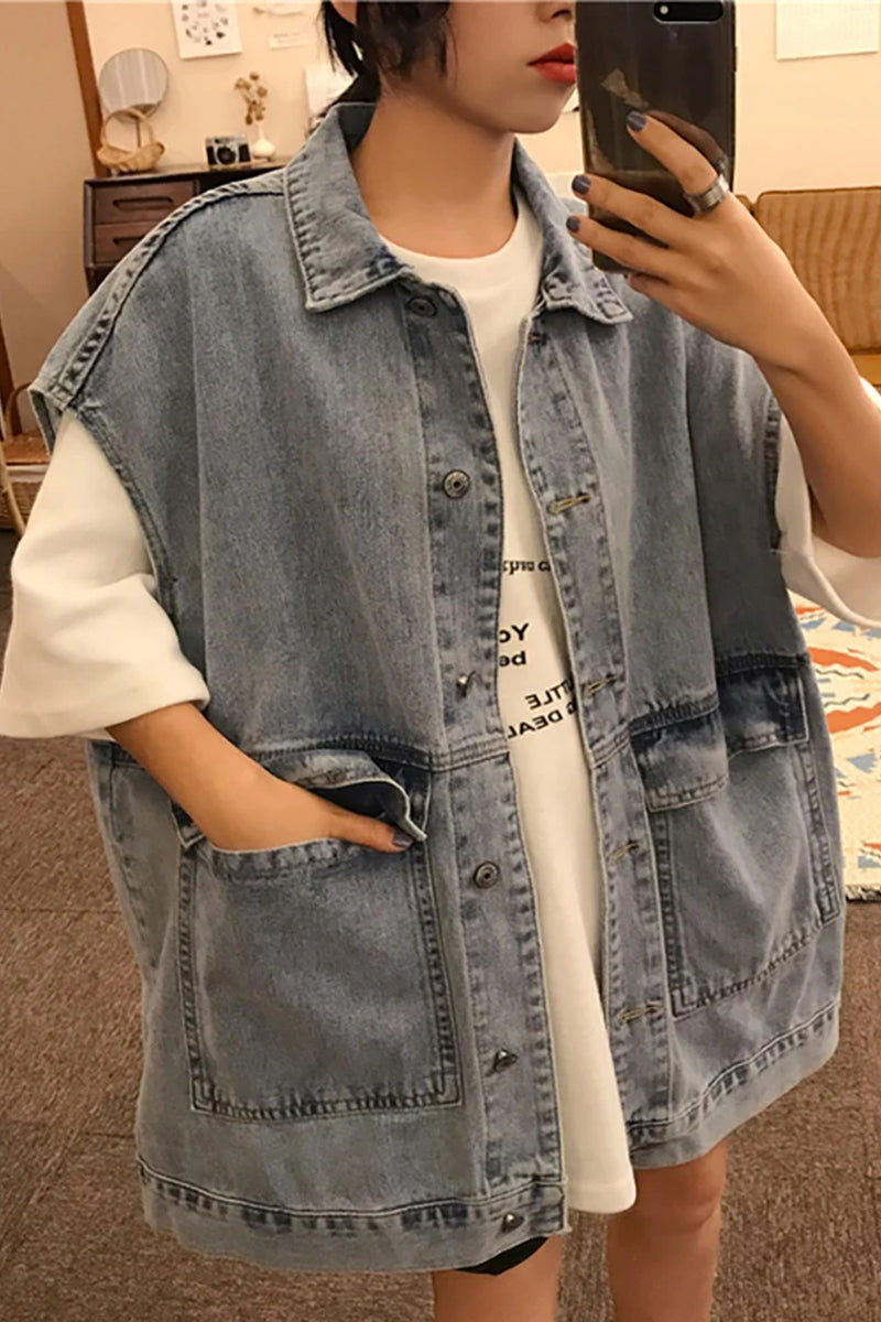 Oversize Sleeveless Denim Vest Jacket – Nada Outfit Land