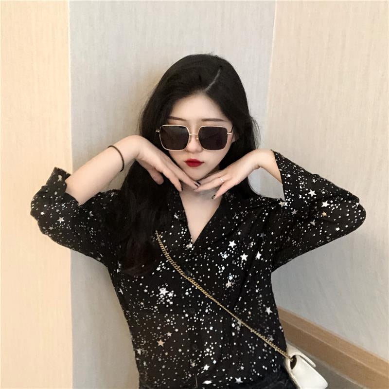 Long Sleeve Stars Sequins Chiffon Blouse Shirt – Nada Outfit Land