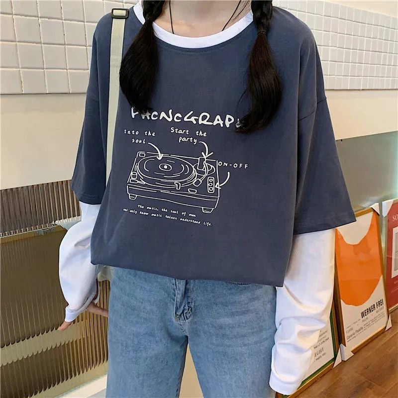 Phonograph Long Sleeve Two Style Combination Shirt – Nada Outfit Land