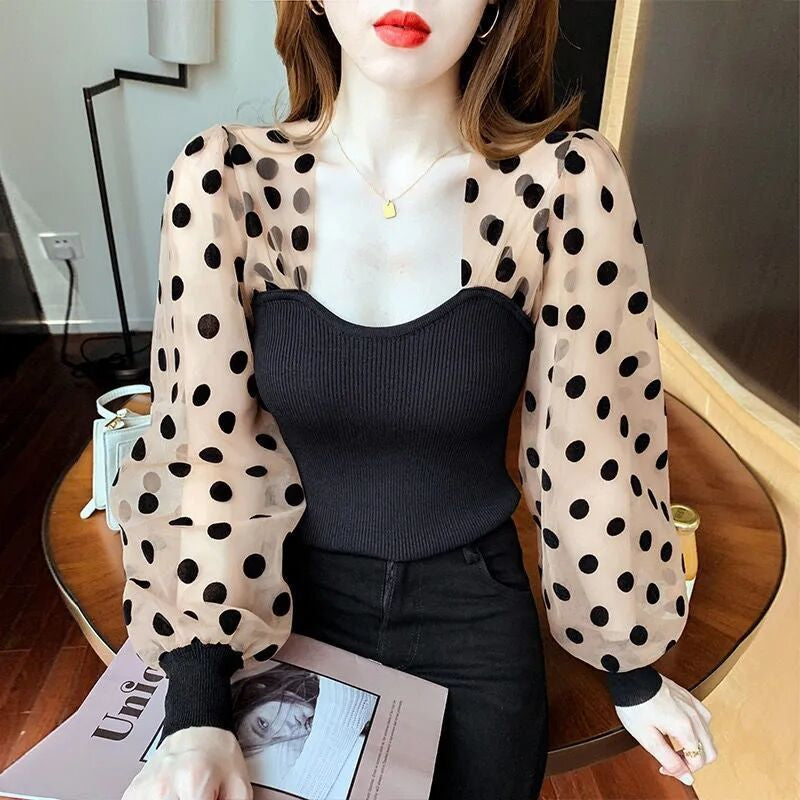 Chiffon Polka Dot Long Sleeve Shirt – Nada Outfit Land