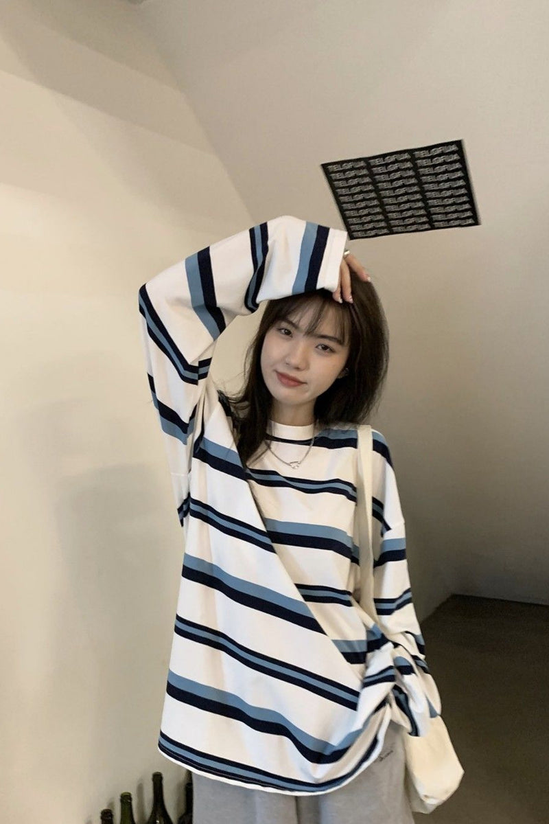 Long Sleeve O-Neck Striped Shirts – Nada Outfit Land