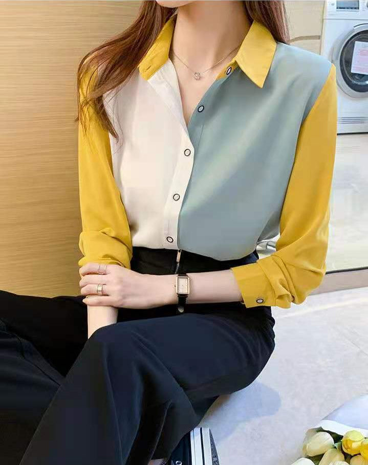 Long Sleeve Colors Combination Office Blouse Shirt – Nada Outfit Land