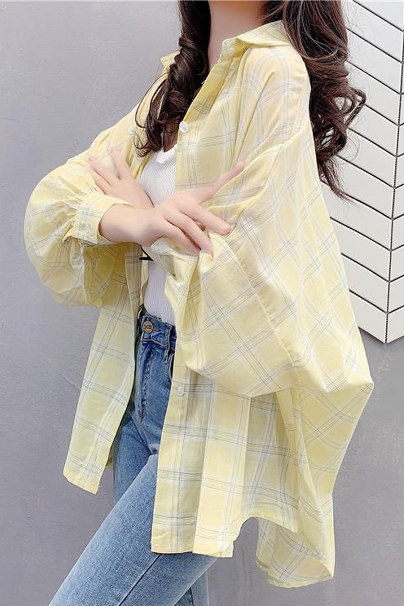 Loose Light Plaid Colors Casual Blouse Shirt – Nada Outfit Land