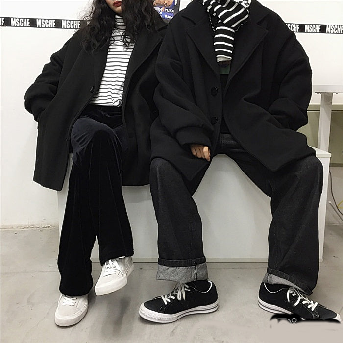 Black Solid Thicken Loose Coat Jacket – Nada Outfit Land