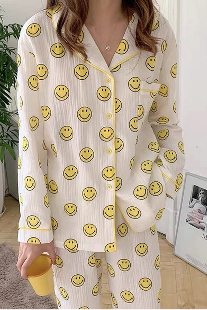 Smiley Emoji Sleepwear Long Pajamas Set – Nada Outfit Land
