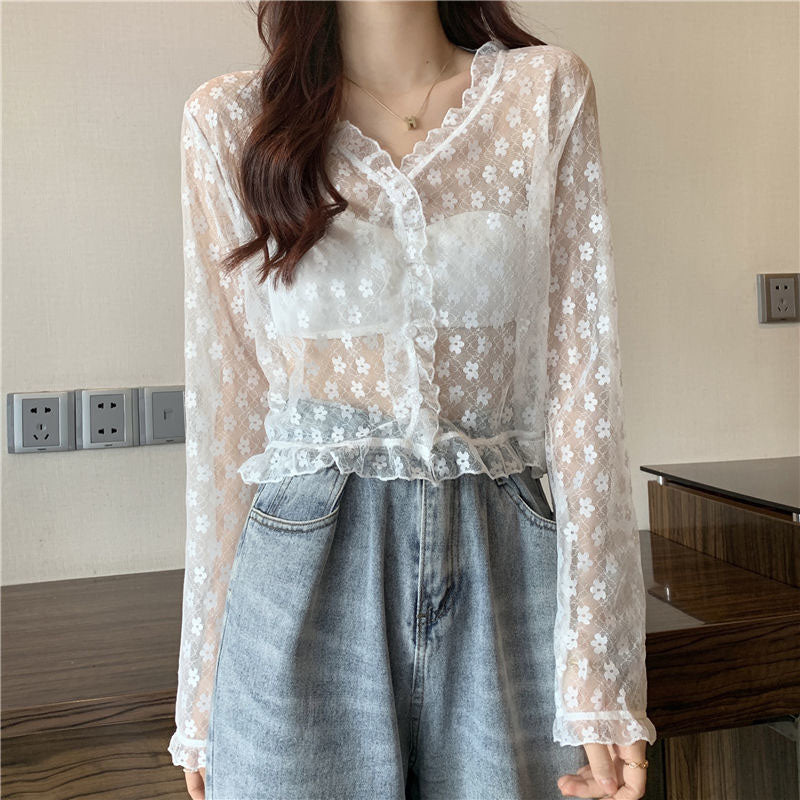Long Sleeve Lace Transparent Blouse Shirt – Nada Outfit Land