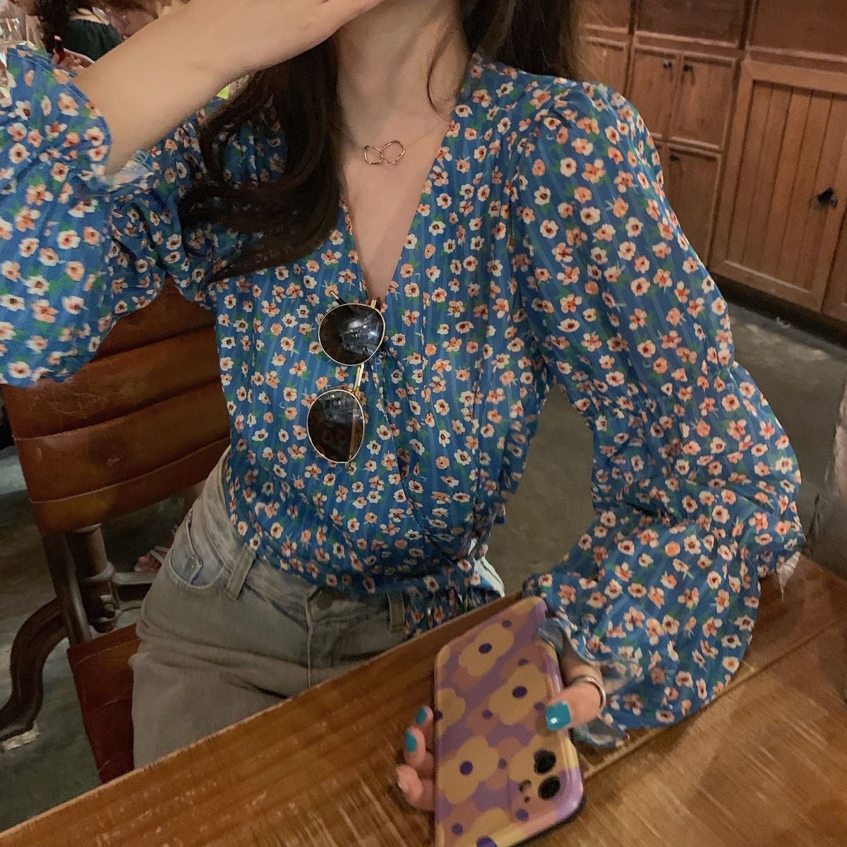 Vintage Florals Pattern Lantern Sleeve Blouse Shirt – Nada Outfit Land