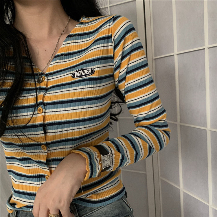 Retro Striped Casual Slim Sweater – Nada Outfit Land