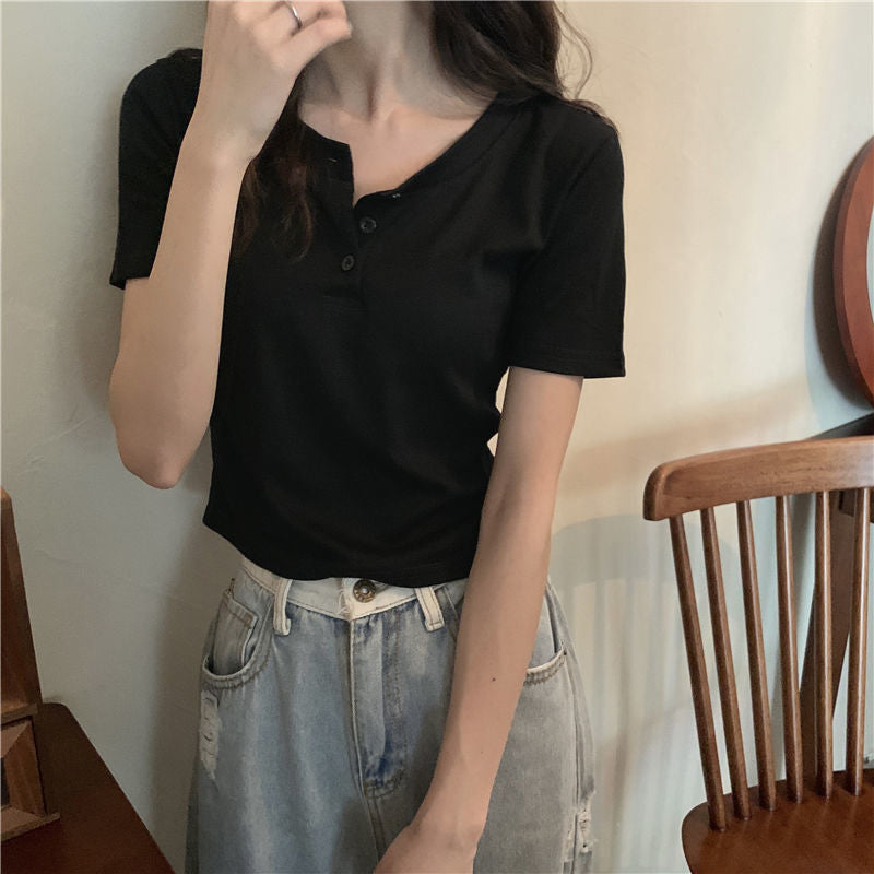 Casual Open Button Cropped Slim Shirt – Nada Outfit Land