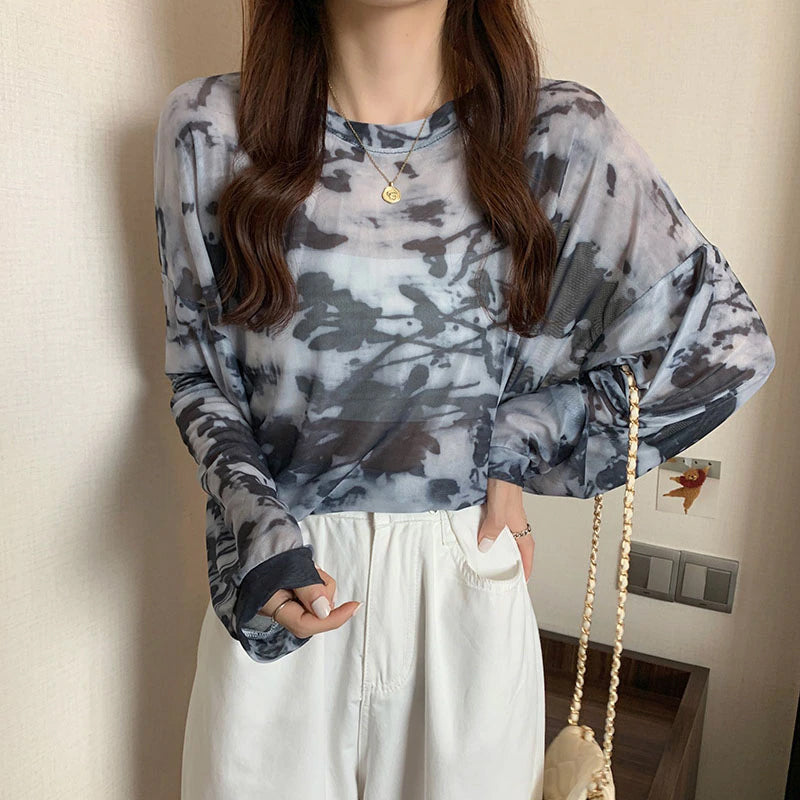 Long Sleeve Tie Dye Sun Proof O-Neck Shirt – Nada Outfit Land