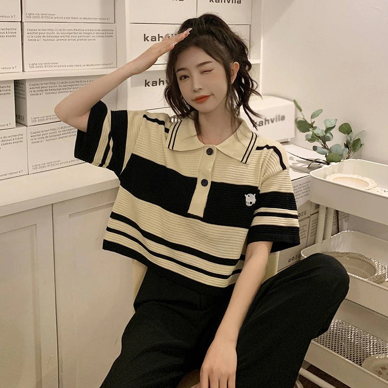 Loose Short Sleeve Striped Shirt – Nada Outfit Land