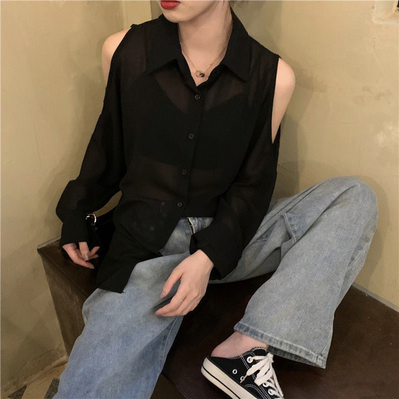 Loose Off Shoulder Chiffon Blouse Shirts – Nada Outfit Land