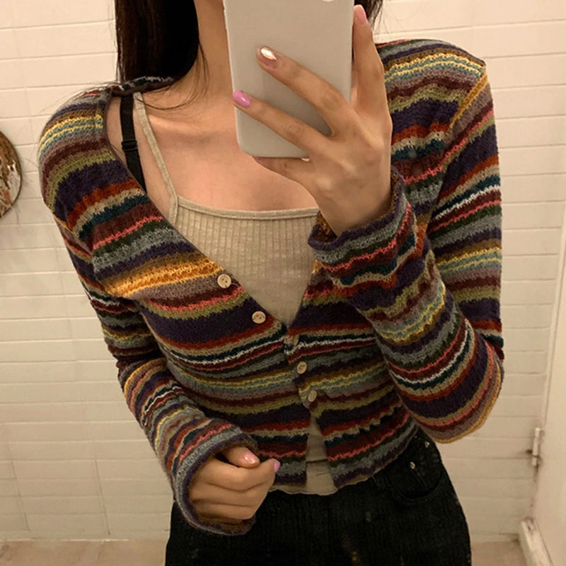 Long Sleeve V-Neck Striped Slim Sweater – Nada Outfit Land