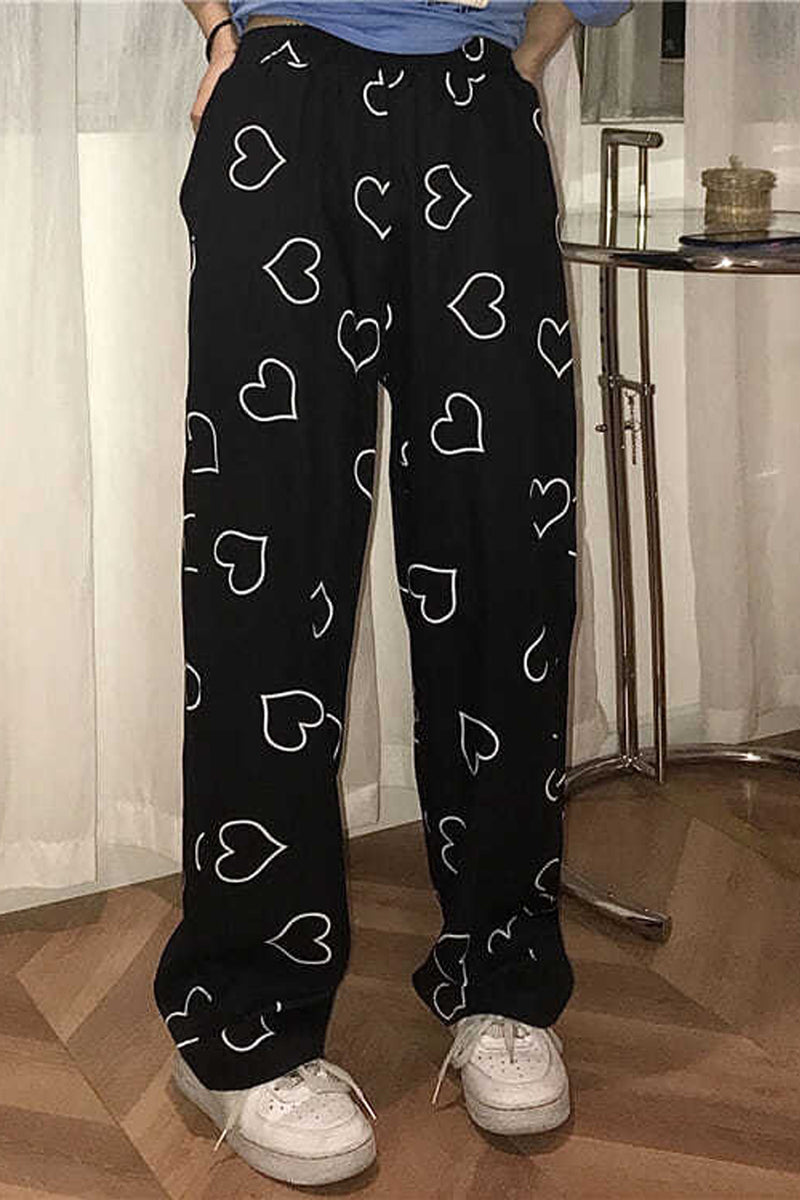 Heart Full Printed Loose Black Pants – Nada Outfit Land