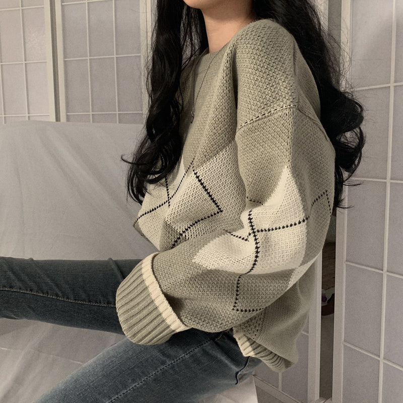 Long Sleeve Argyle Pattern Knitted Sweater – Nada Outfit Land
