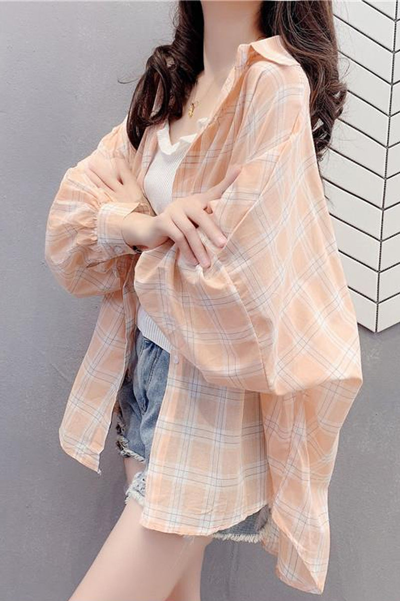 Loose Light Plaid Colors Casual Blouse Shirt – Nada Outfit Land