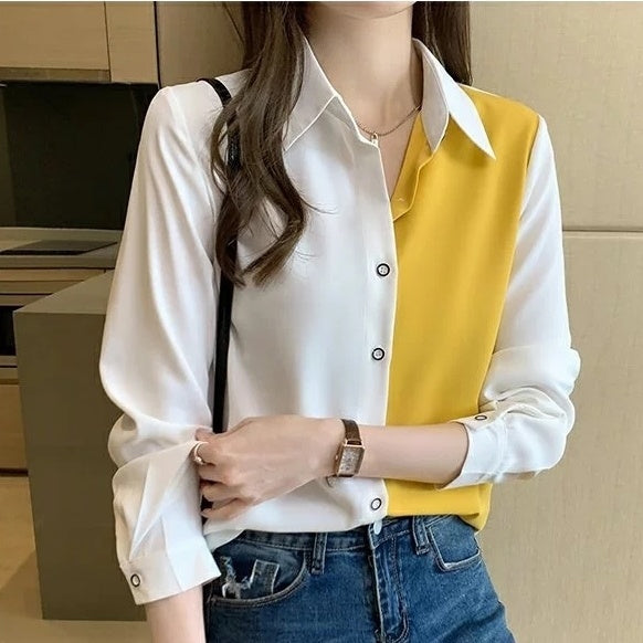 Long Sleeve Colors Combination Office Blouse Shirt – Nada Outfit Land