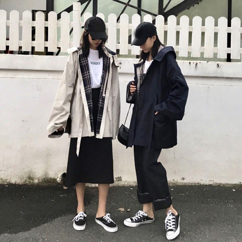 Plaid Adjustable Hooded Trench Jacket – Nada Outfit Land