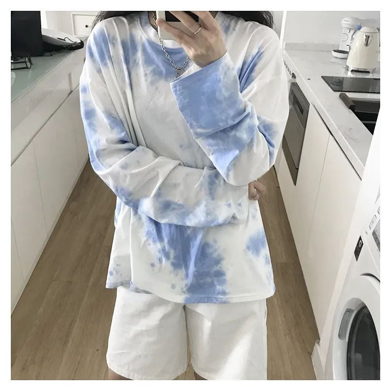 Long Sleeve Blue Tie Dye Printed Shirt – Nada Outfit Land