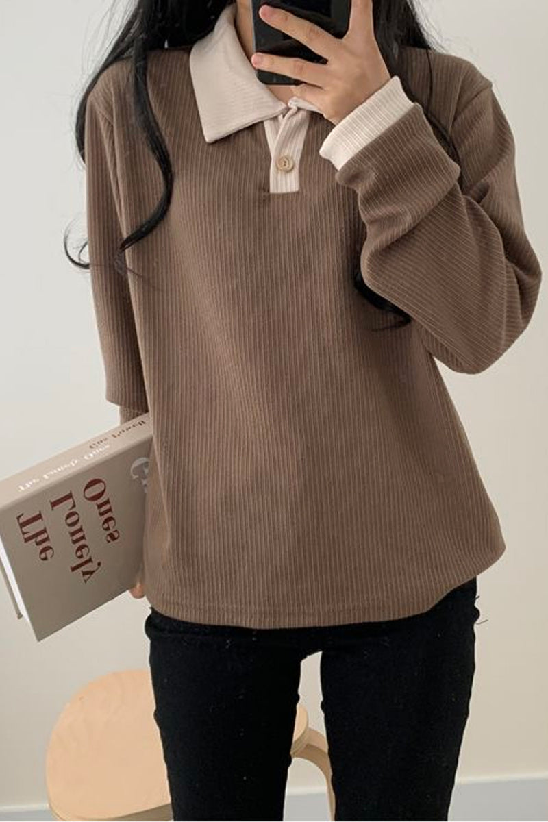 Long Sleeve Turn Down Collar Hit Color Shirt – Nada Outfit Land