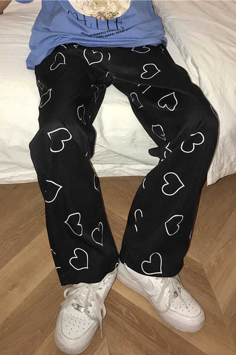 Heart Full Printed Loose Black Pants – Nada Outfit Land