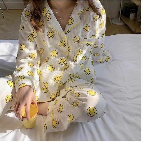 Smiley Emoji Sleepwear Long Pajamas Set – Nada Outfit Land