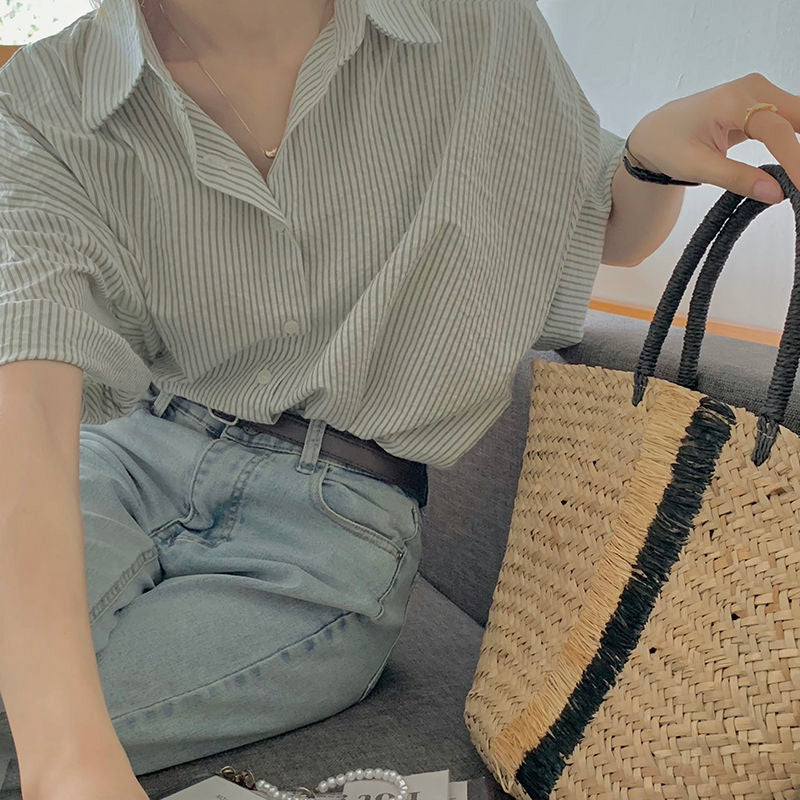 Short Sleeve Elegant Striped Shirts – Nada Outfit Land