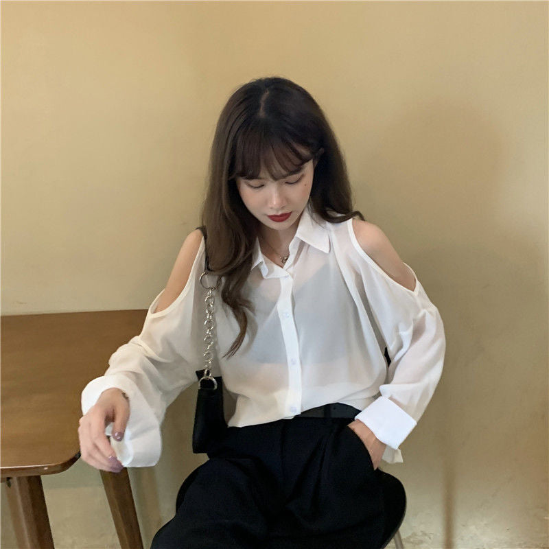 Loose Off Shoulder Chiffon Blouse Shirts – Nada Outfit Land