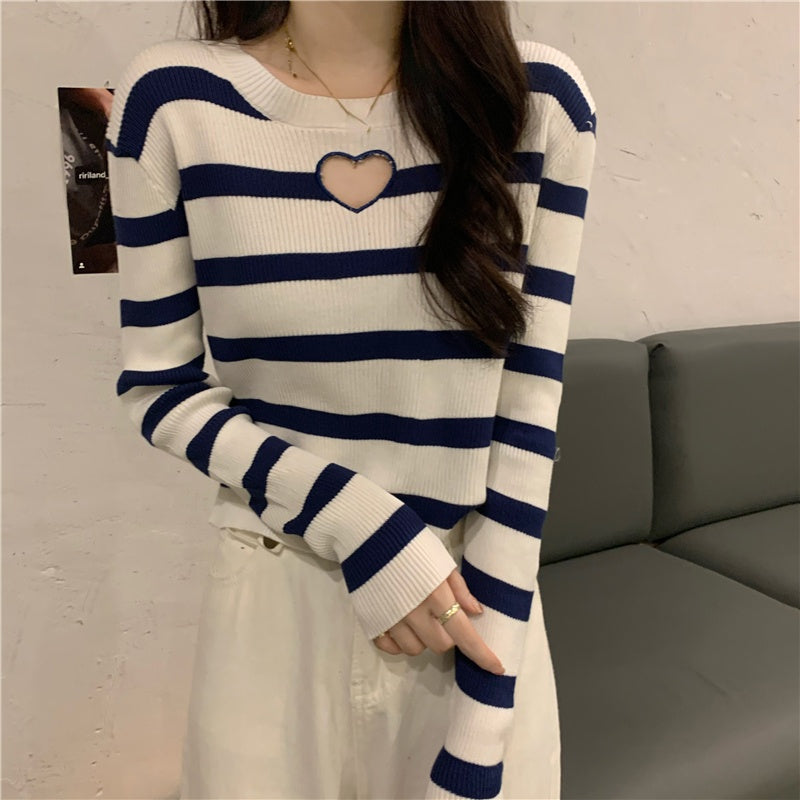 Cute Love Hole Shaped Striped Sweater – Nada Outfit Land