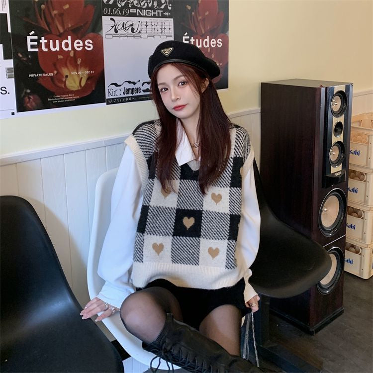 Cute Love Plaid V-Neck Vest Sweater – Nada Outfit Land